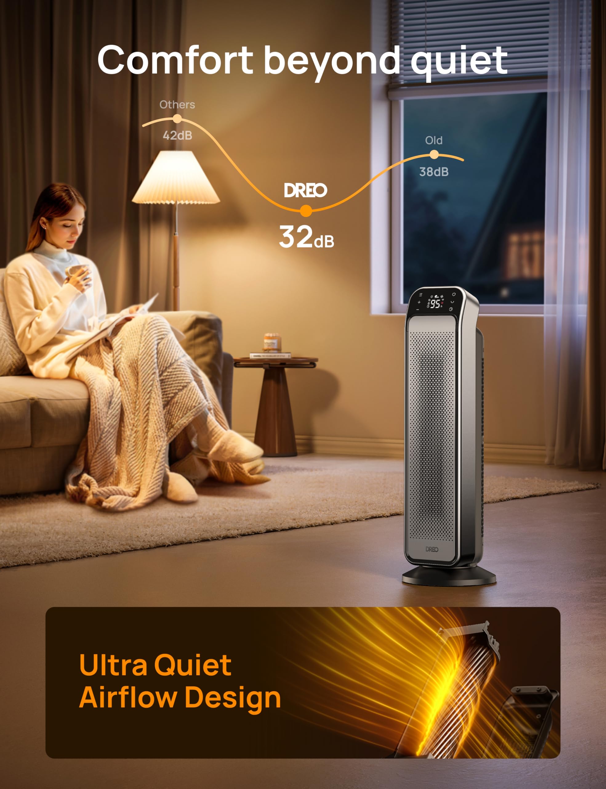 Dreo Space Heater, 24" 11ft/s Fast Quiet Heating Portable Electric Heater with Remote, 3 Modes, Overheating & Tip-Over Protection, Oscillating Ceramic Heater for Bedroom, Office, and Indoor Use, Black