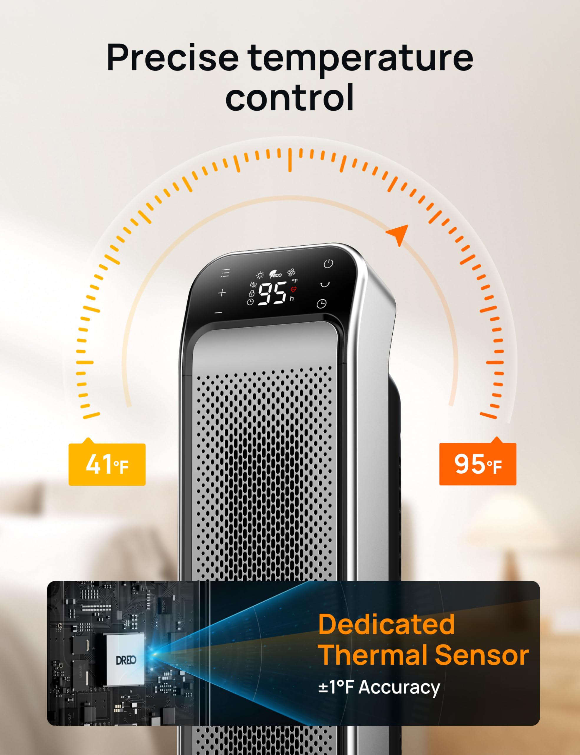 Dreo Space Heater, 24" 11ft/s Fast Quiet Heating Portable Electric Heater with Remote, 3 Modes, Overheating & Tip-Over Protection, Oscillating Ceramic Heater for Bedroom, Office, and Indoor Use, Black