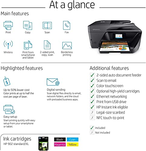 HP OfficeJet Pro 6978 Wireless All-in-One Color Inkjet Printer - Print Scan Copy Fax - 2.65" Touchscreen, 20 ppm, 8.5" x 14", 35-Sheet ADF, Auto Duplex Printing