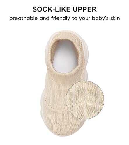 Cubufly Baby Sock Shoes First Walking Shoes Slip on Sneaker 0-3 Years Beige