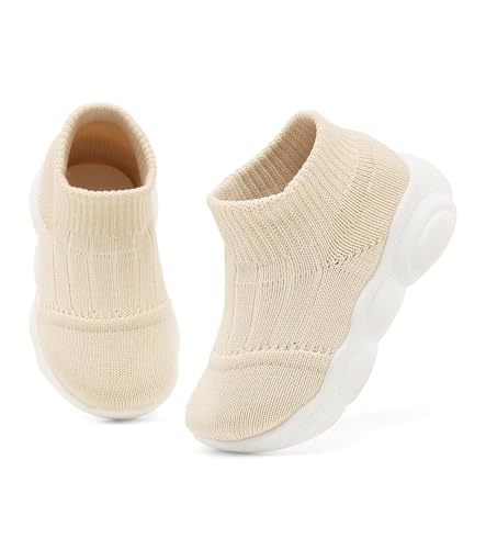 Cubufly Baby Sock Shoes First Walking Shoes Slip on Sneaker 0-3 Years Beige