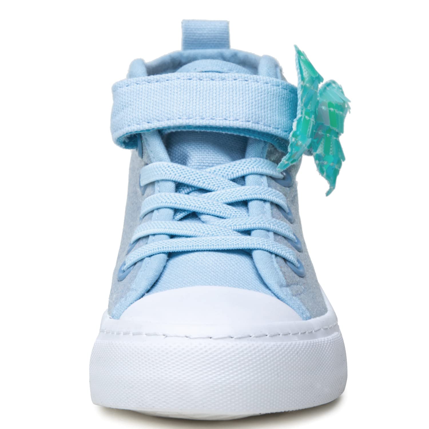 Toandon Kids Girls Sneakers Glitter Sparkle Shoes Toddler Child Slip On High Top Toddler Adjustable Hook Loop Straps Velcro Non-Slip Lightweight Sequins Blue Butterfly Size 2