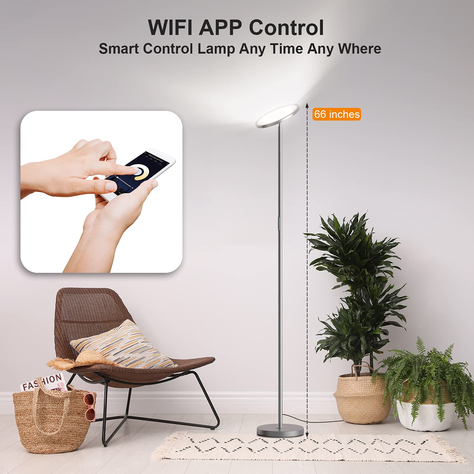 LEPOWER LED Bright Floor Lamp, Smart Floor Lamp, Torchiere Standing Lamp for Living Room, Bedroom, Office, Touch Dimmable Compatible with Alexa, Google Home