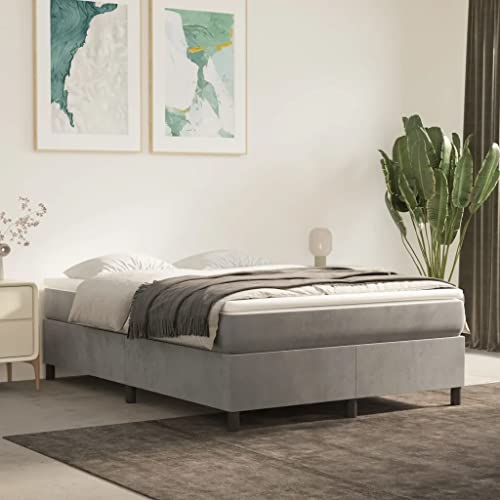 vidaXL Box Spring Bed Frame Home Indoor Bed Accessory Bedroom Upholstered Double Bed Base Furniture Light Gray 59.8"x79.9" Queen Velvet