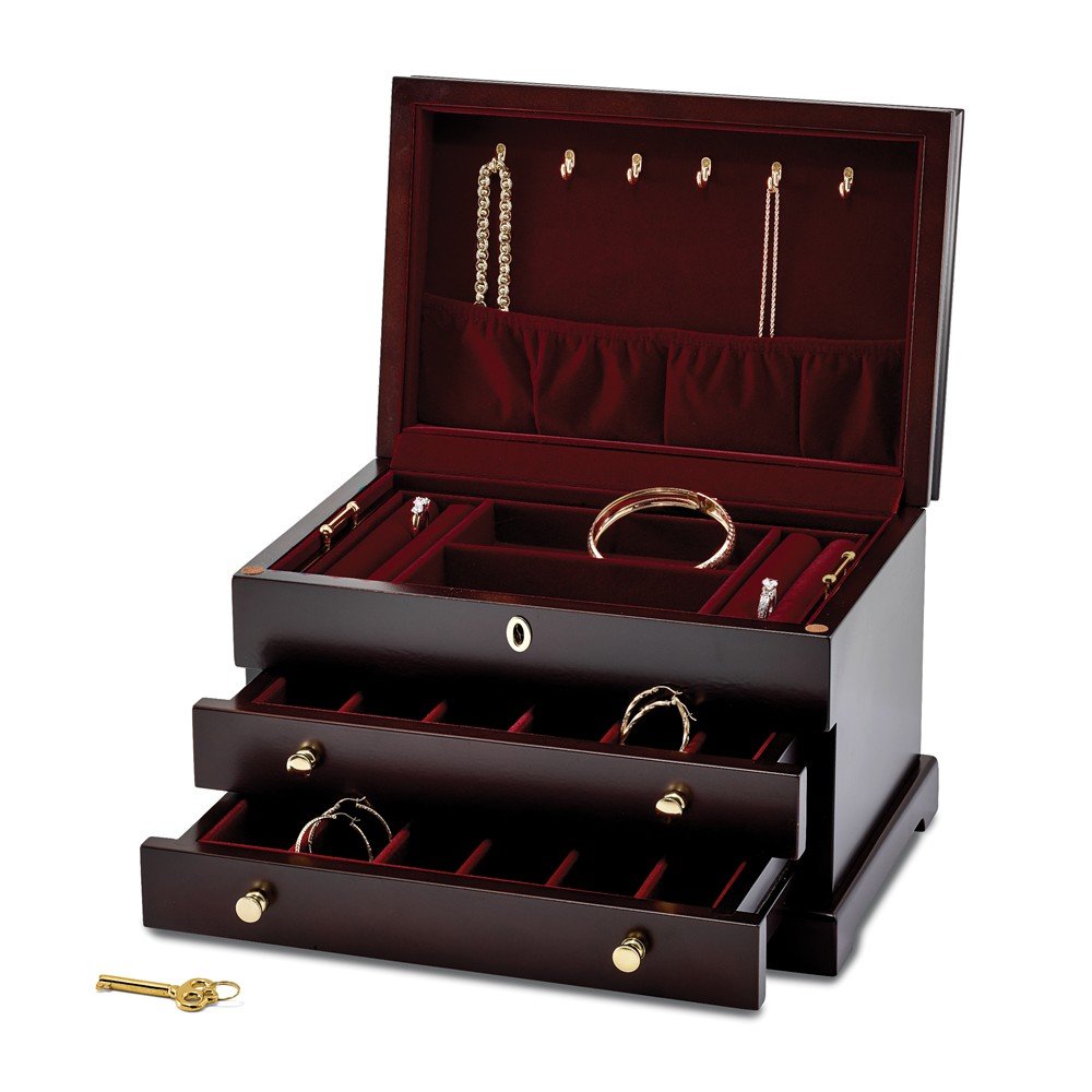 FB JEWELS Solid Mahogany Matte Finish Poplar Veneer 2-Drawer Jewelry Box
