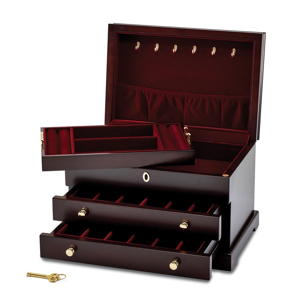 FB JEWELS Solid Mahogany Matte Finish Poplar Veneer 2-Drawer Jewelry Box