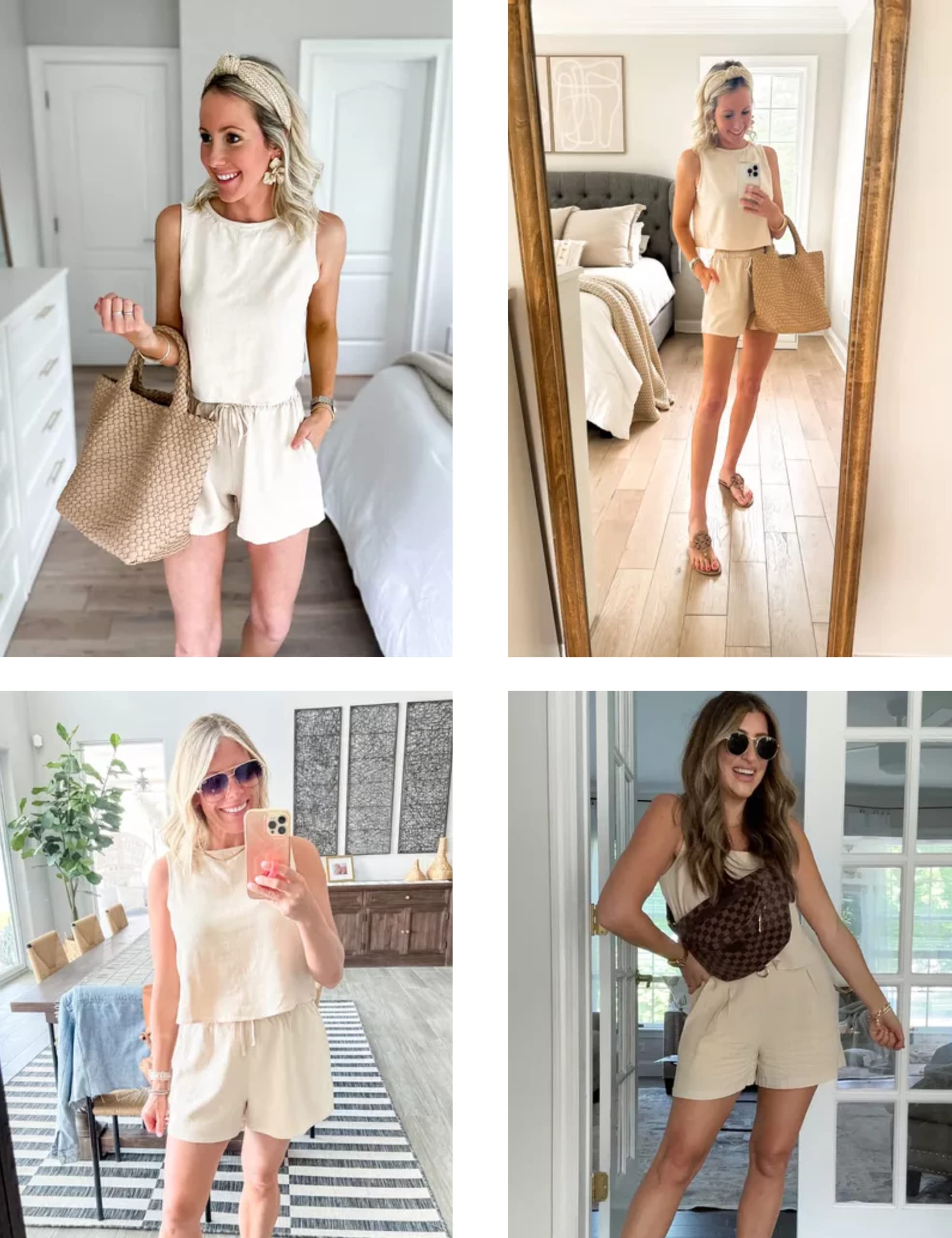 PUWEI Womens Summer Linen 2 Piece Sets Lounge Outfits Crop Tank Top High Waist Shorts Matching Sets Romper (2870-Apricot-XL)