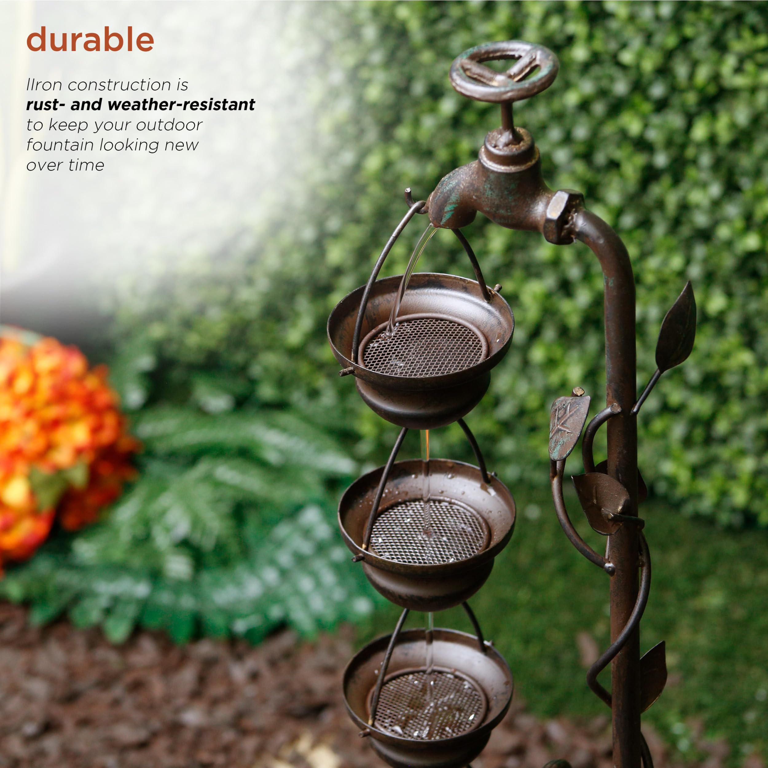 Alpine Corporation 38" Tall Indoor/Outdoor Hanging 6-Cup Tiered Floor Water Fountain, Bronze