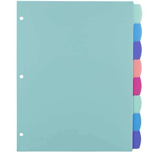 Avery Heavy-Duty View 3 Ring Binder, 3" One Touch Slant Rings, Holds 8.5" x 11" Paper, 1 Light Blue Binder & Durable Plastic 8-Tab Write & Erase Big Tab Dividers for 3 Ring Binders, Pastel Brights