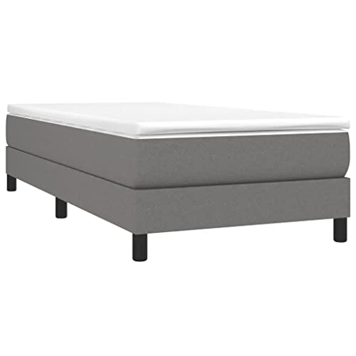 vidaXL Box Spring Bed with Mattress Home Bedroom Mattress Pad Single Bed Frame Base Foam Topper Furniture Dark Gray 39.4"x74.8" Twin Fabric