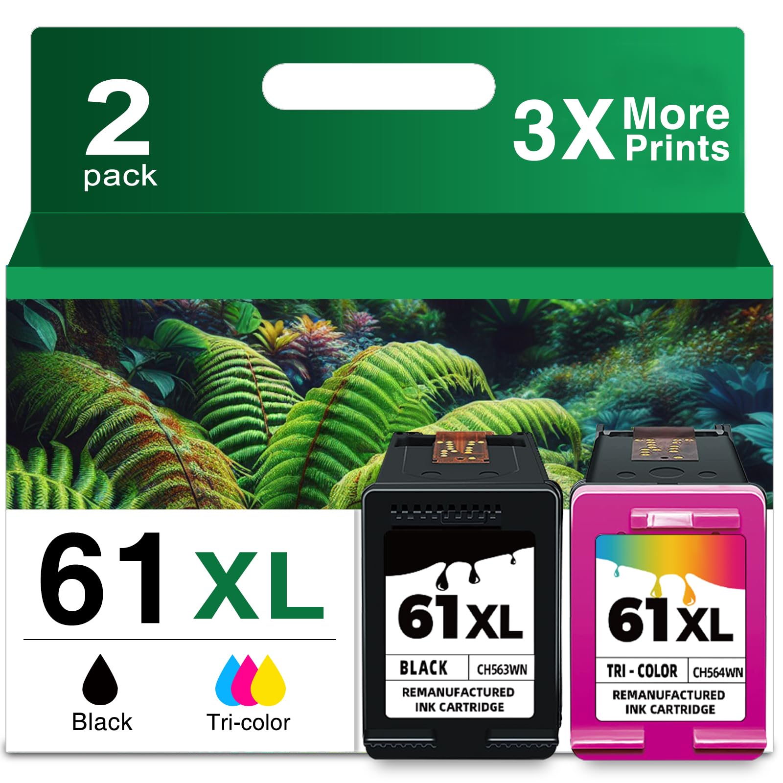 Ubinki 61XL Ink Cartridges Black Color Combo Pack High Yield Replacement for HP Ink 61 XL for Envy 4500 5530 4502 DeskJet 2540 1000 1055 1010 1510 3050 OfficeJet 4630 2620 Printer (Black Tri-Color)