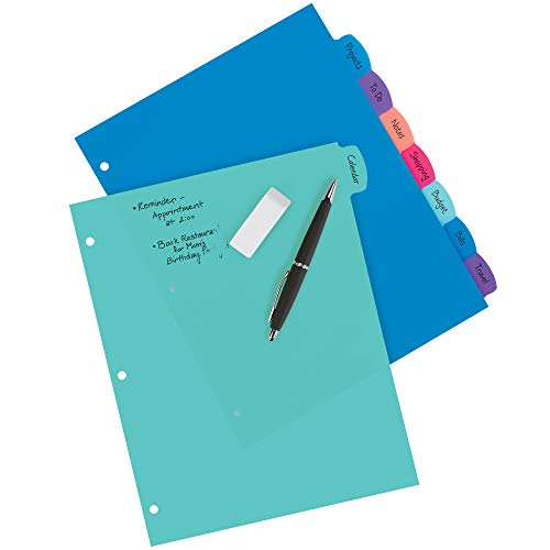 Avery Heavy-Duty View 3 Ring Binder, 3" One Touch Slant Rings, Holds 8.5" x 11" Paper, 1 Light Blue Binder & Durable Plastic 8-Tab Write & Erase Big Tab Dividers for 3 Ring Binders, Pastel Brights