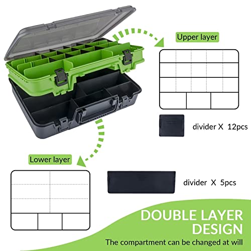 THKFISH Fishing Tackle Box Organizer Double Layer Tackle Storage Fishing Boxes Outdoor Box with Adjustable Dividers 14.96 * 10.23 * 4.5in Yellow