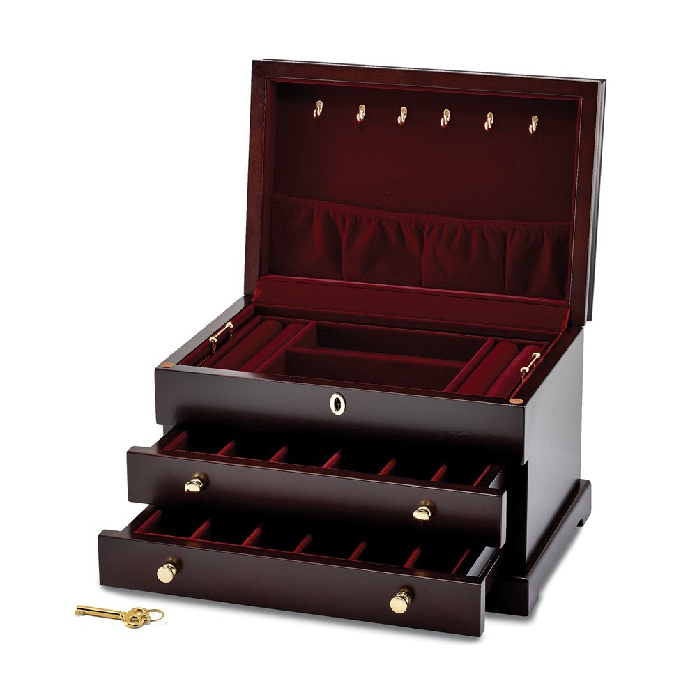 FB JEWELS Solid Mahogany Matte Finish Poplar Veneer 2-Drawer Jewelry Box