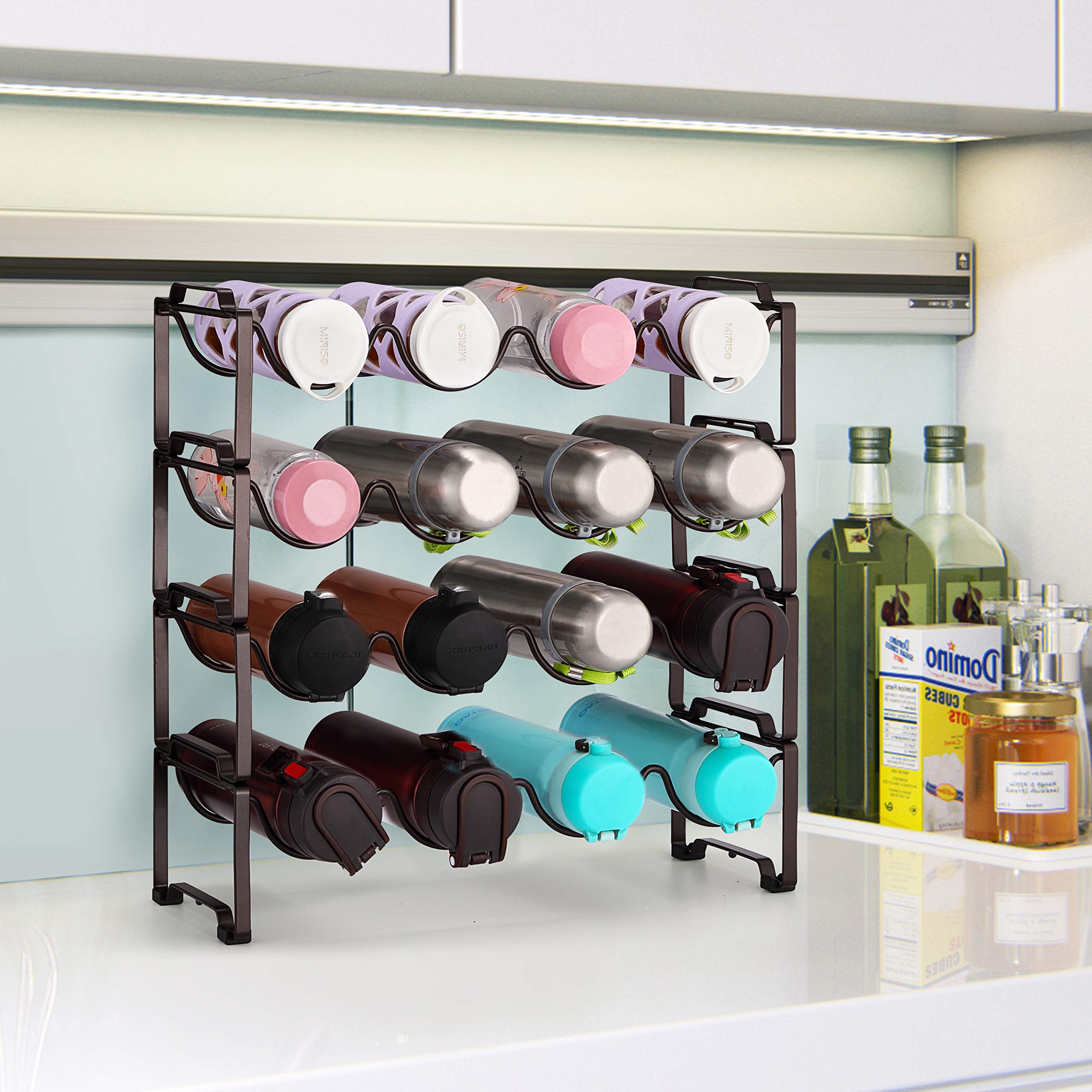 Simple Trending 4-Tier Stackable Wine Rack, Standing Bottles Holder Organizer, Wine Storage Shelf, Towel Rack for Kitchen Pantry Cabinet, Hold 16 Bottles, Bronze