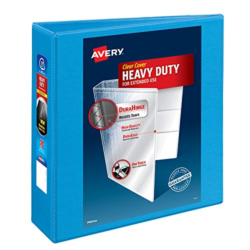 Avery Heavy-Duty View 3 Ring Binder, 3" One Touch Slant Rings, Holds 8.5" x 11" Paper, 1 Light Blue Binder & Durable Plastic 8-Tab Write & Erase Big Tab Dividers for 3 Ring Binders, Pastel Brights