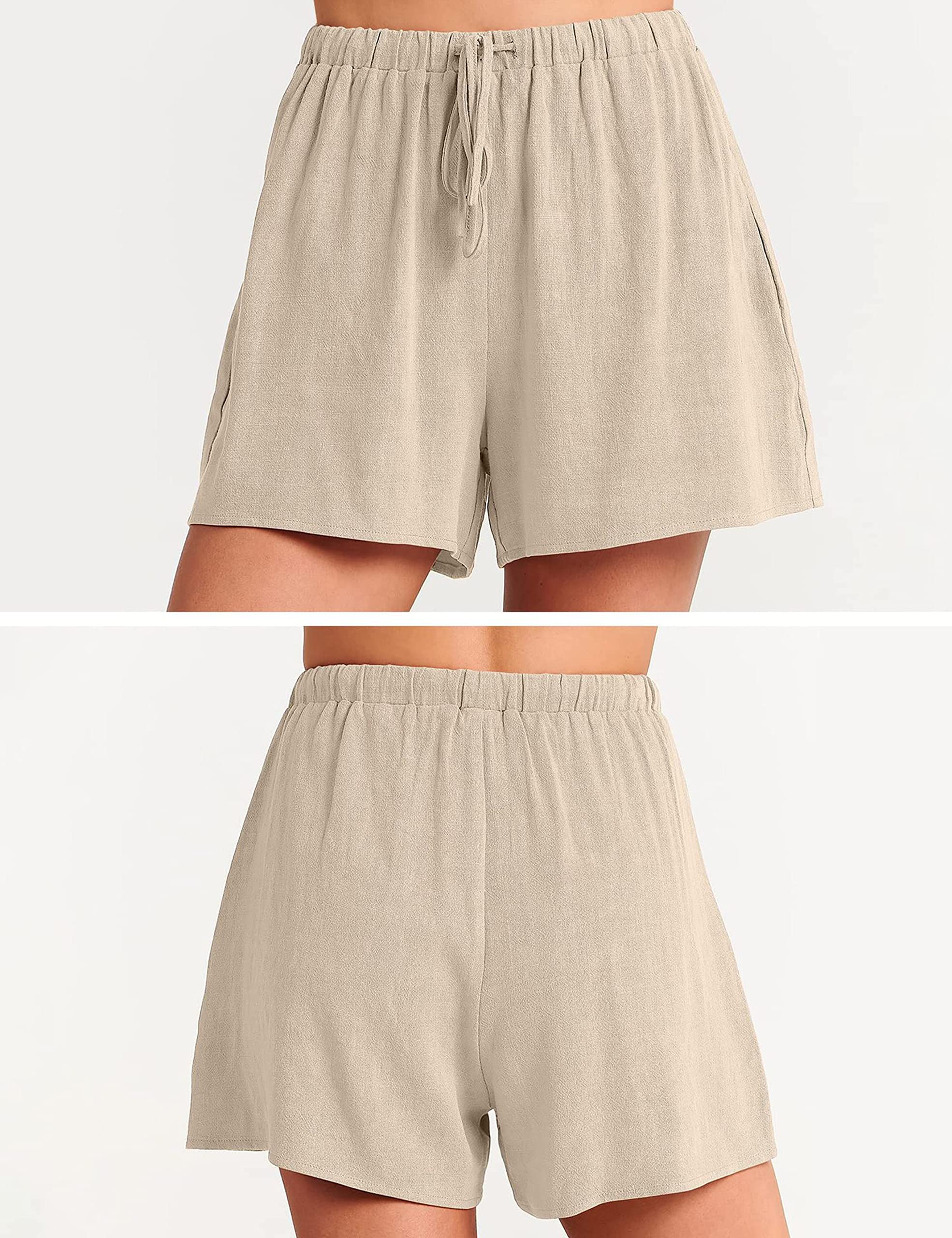 PUWEI Womens Summer Linen 2 Piece Sets Lounge Outfits Crop Tank Top High Waist Shorts Matching Sets Romper (2870-Apricot-XL)