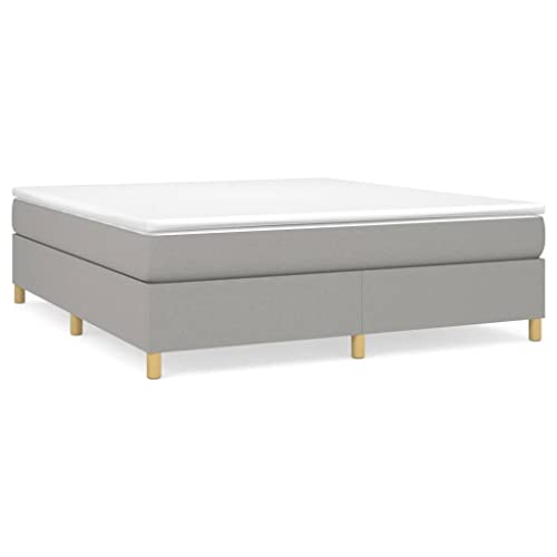 vidaXL Box Spring Bed Frame Home Indoor Bed Accessory Bedroom Upholstered Double Bed Base Furniture Light Gray 72"x83.9" California King Fabric