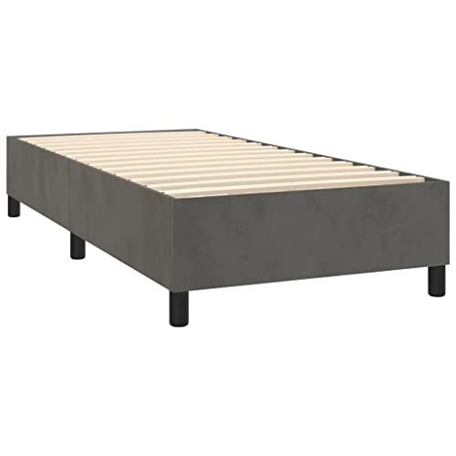 vidaXL Box Spring Bed Frame Home Indoor Bed Accessory Bedroom Upholstered Single Bed Base Furniture Dark Gray 39.4"x74.8" Twin Velvet