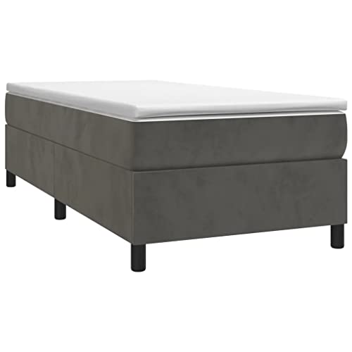 vidaXL Box Spring Bed Frame Home Indoor Bed Accessory Bedroom Upholstered Single Bed Base Furniture Dark Gray 39.4"x74.8" Twin Velvet