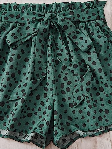 SOLY HUX Women's 2 Piece Outfits Summer Scoop Neck Tank Top and Allover Print Belted Shorts Set Black and Green XL