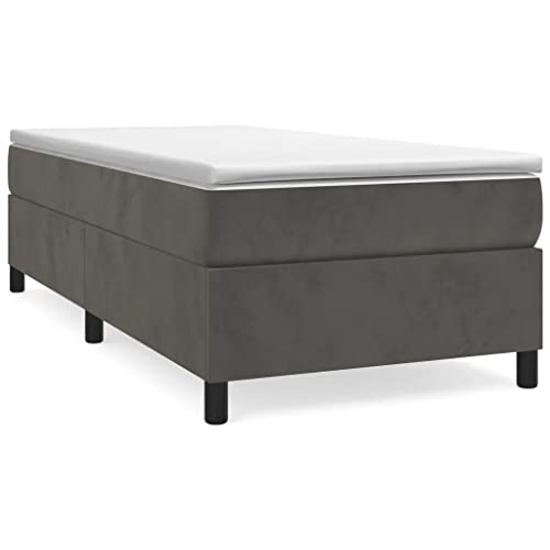 vidaXL Box Spring Bed Frame Home Indoor Bed Accessory Bedroom Upholstered Single Bed Base Furniture Dark Gray 39.4"x74.8" Twin Velvet