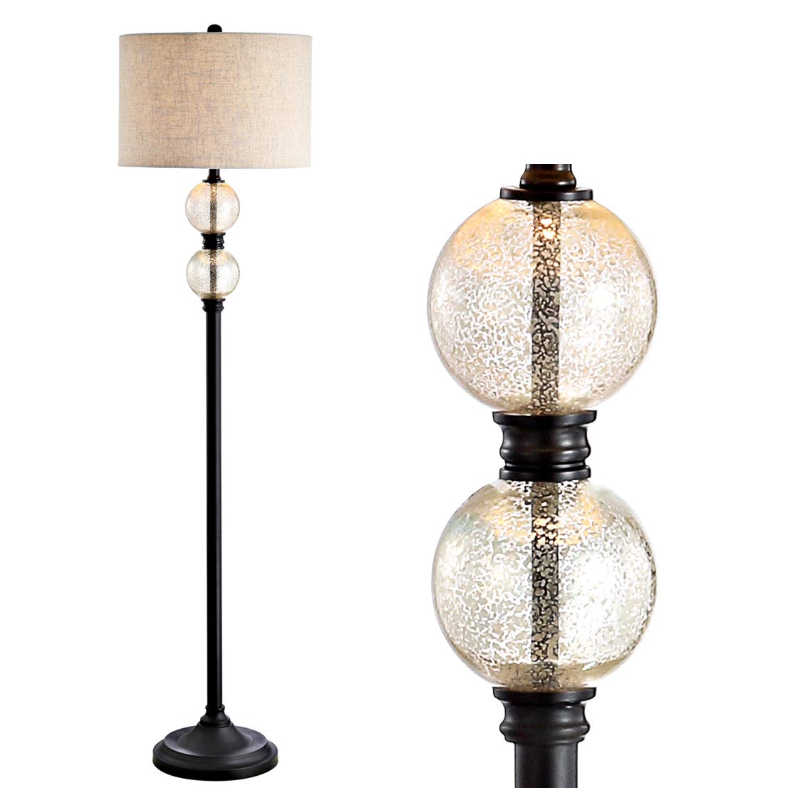 JONATHAN Y JYL1016A January 60" Glass/Metal LED Floor Lamp, Traditional, Elegant, Office, Living Room, Family Room, Dining Room, Bedroom, Hallway, Foyer, Mercury Glass/Oil Rubbed Bronze