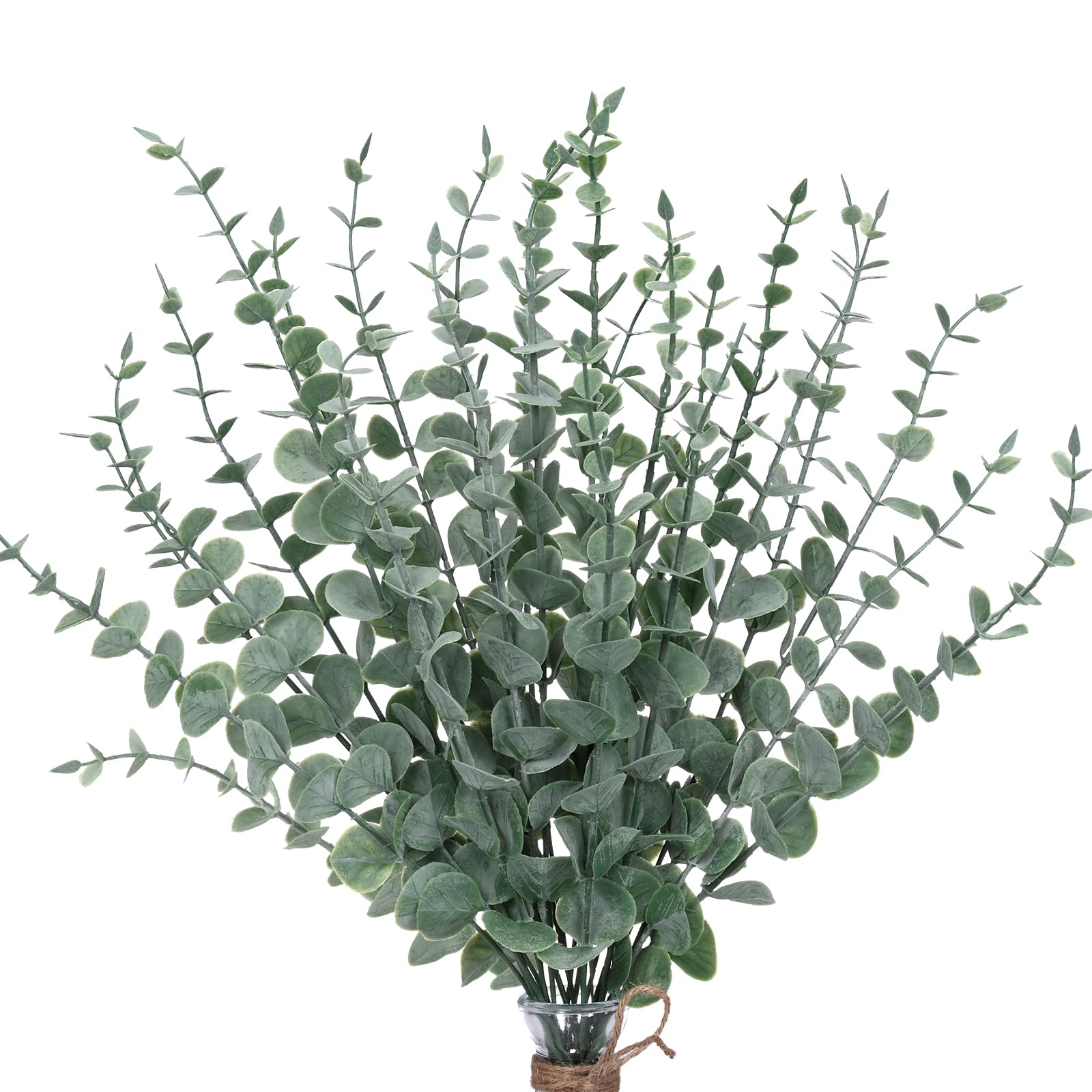 CEWOR 24pcs Eucalyptus Stems Decor Artificial Eucalyptus Leaves Faux Greenery Branches for Wedding Centerpiece Flower Floral Arrangement Farmhouse Home Decoration