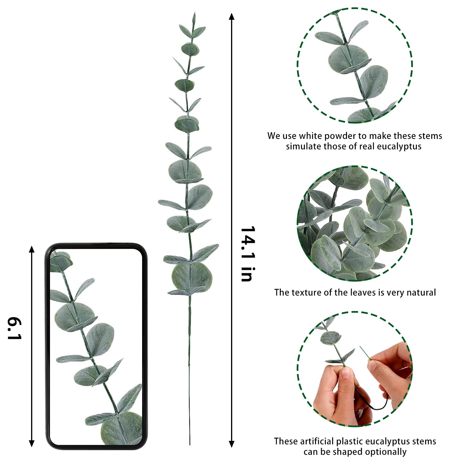 CEWOR 24pcs Eucalyptus Stems Decor Artificial Eucalyptus Leaves Faux Greenery Branches for Wedding Centerpiece Flower Floral Arrangement Farmhouse Home Decoration