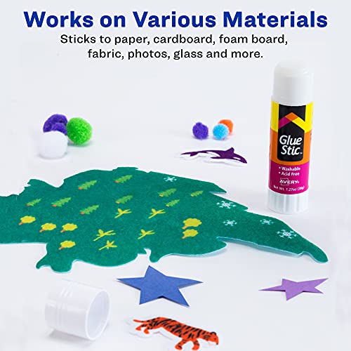 Avery Glue Stic, White, Washable, Non-Toxic, 1.27oz, 6 Glue Sticks, 2-Pack, 12 Total (10221)
