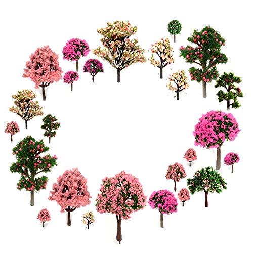 29pcs Mixed Model Trees, 1.5-4.8 inch(4-12 cm), OrgMemory Fruit Trees, Ho Scale Trees, Model Train Scenery, Architecture Trees, Flower Trees with No Bases
