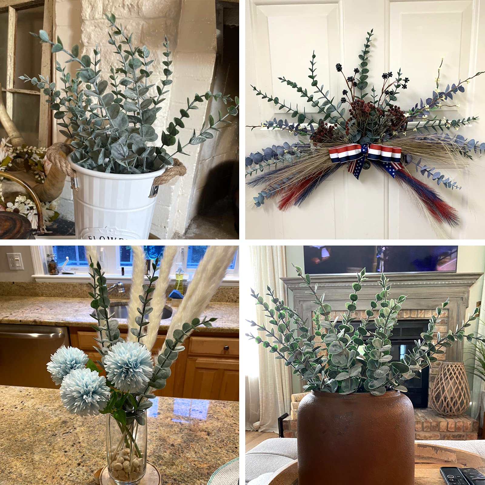 CEWOR 24pcs Eucalyptus Stems Decor Artificial Eucalyptus Leaves Faux Greenery Branches for Wedding Centerpiece Flower Floral Arrangement Farmhouse Home Decoration
