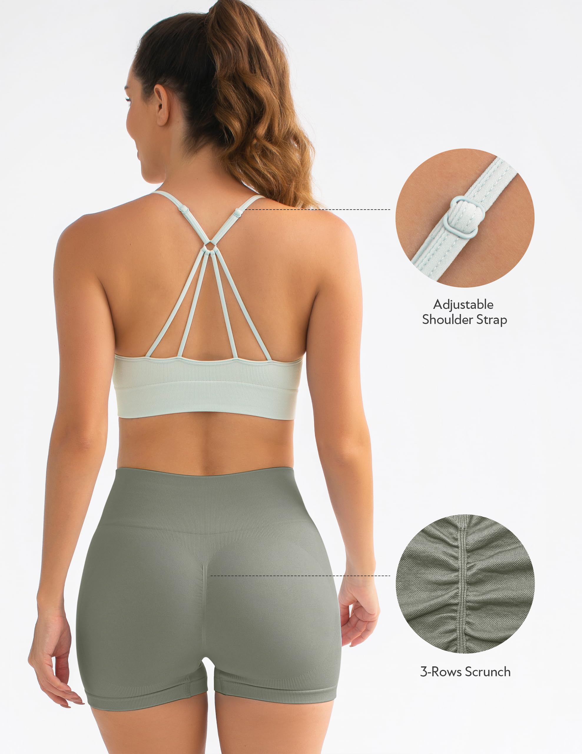 FRESOUGHT Workout Sets for Women 2 Piece Ribbed Yoga Outfits Crop Tops Seamless Gym High Waisted Biker Shorts Set Grey M