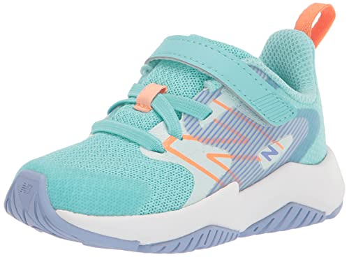 New Balance Kid's Rave Run V2 Hook & Loop Running Shoe, Surf/Peach Glaze/Magic Hour, 2 Little Kid