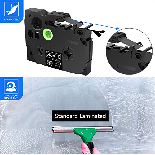 GREENCYCLE 4 Pack Compatible for Brother TZe-325 TZe325 TZ325 TZ-325 AZE Label Tape 0.35 Inch 9mm 3/8" White on Black Laminated for PTD210 PT-H100 PTH110 PT-D400AD PTD600 PT-1290 PT2430PC