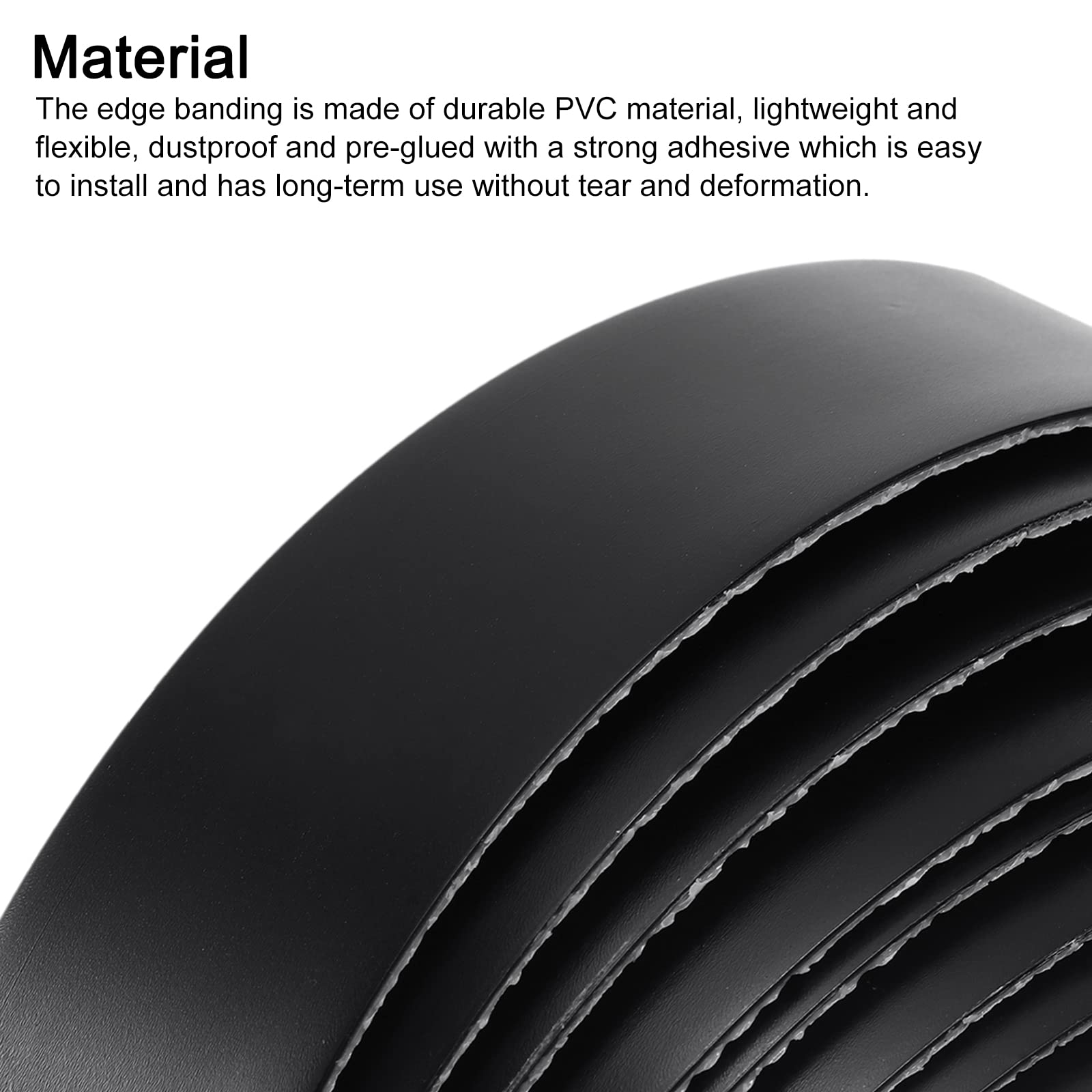 uxcell Black PVC Edge Banding, 1-1/8" x 24.6ft Pre-Glued Flexible Edge Banding for Furniture Repair & Restoration