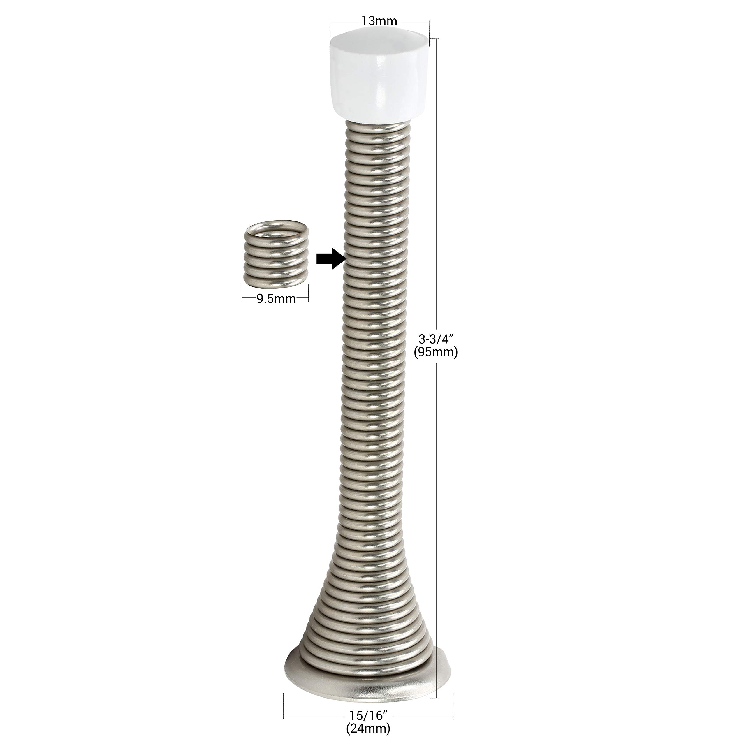 2 Pack Rok Hardware 3-3/4" (95mm) Longer Version Flexi Spring Heavy Duty Wall Door Stop Bumper ROKDS2BN, Brushed Nickel