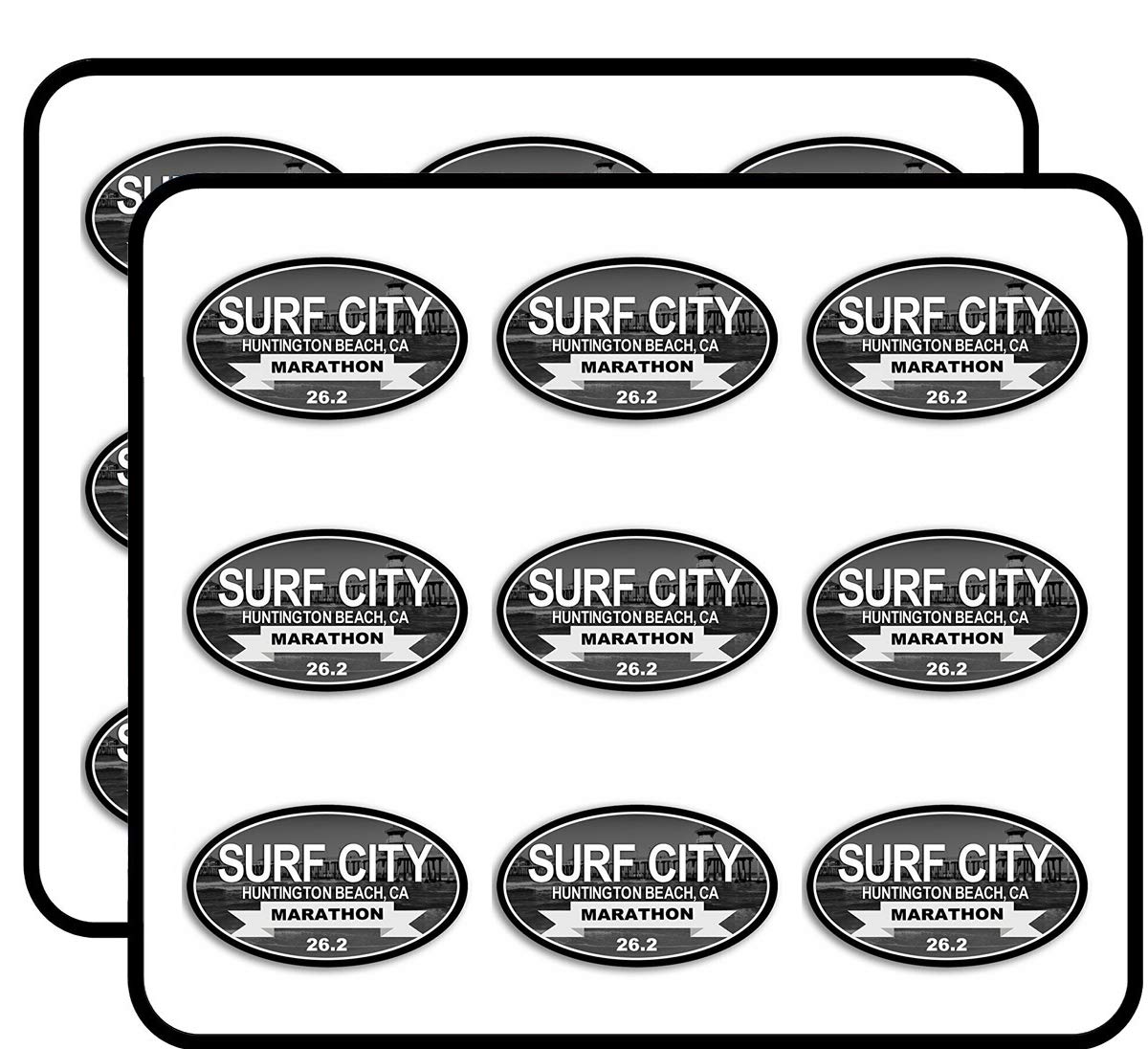 Oval Surf City Marathon 26.2 -Huntington Beach Run Running Race Sticker for Scrapbooking, Calendars, Arts, Album, Bullet Journals 2" 18 Pack