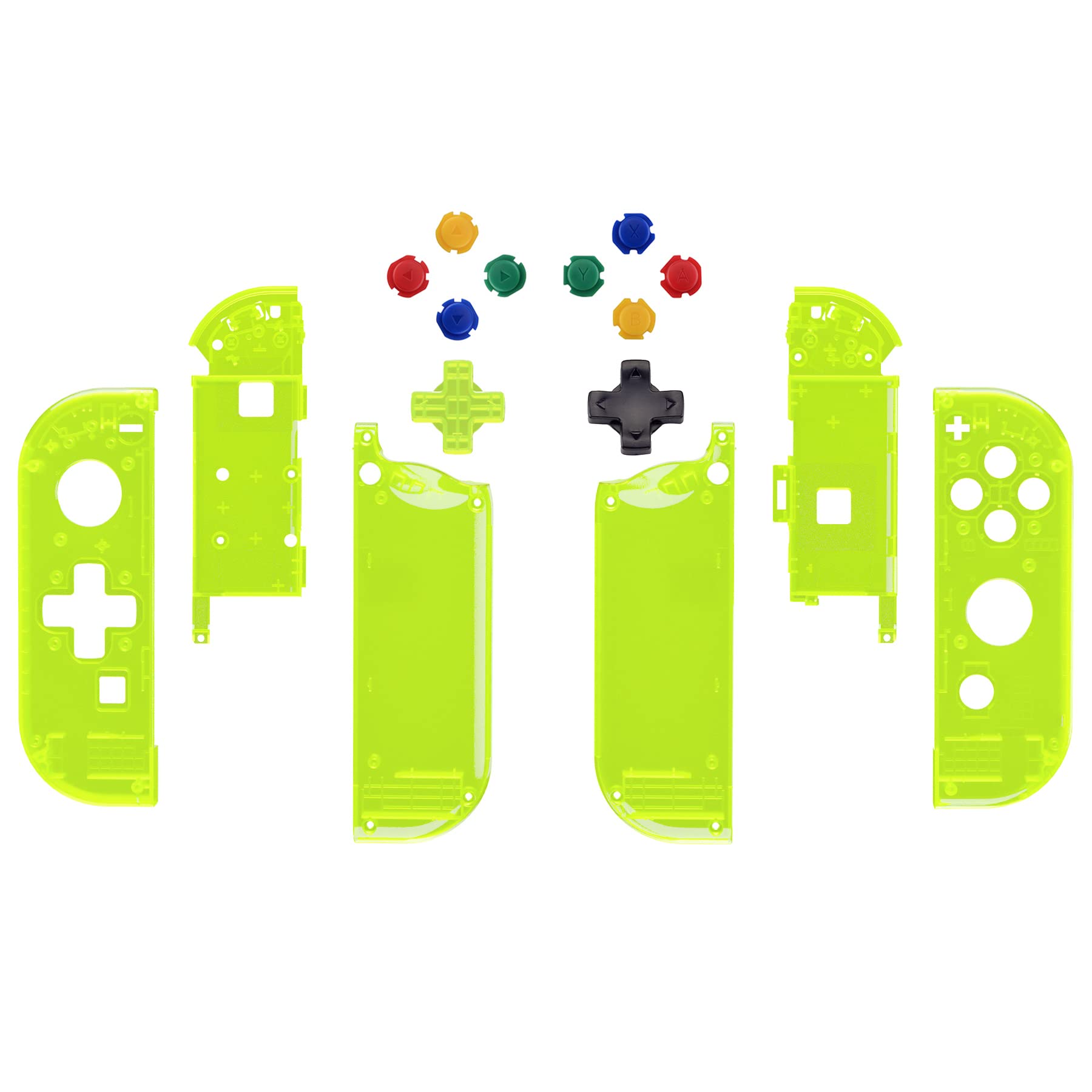 eXtremeRate Clear Lime Green Joycon Handheld Controller Housing (D-Pad Version) with Colorful Buttons, DIY Replacement Shell Case for Nintendo Switch Joy-Con β Controller NOT Included