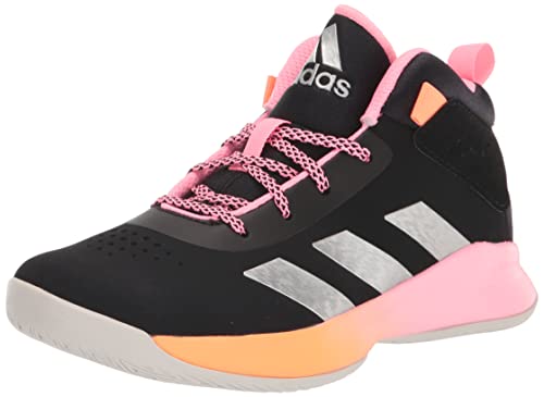 adidas Cross Em Up 5 Basketball Shoe, Black/Silver Metallic/Beam Pink, 2 Wide US Unisex Little_Kid