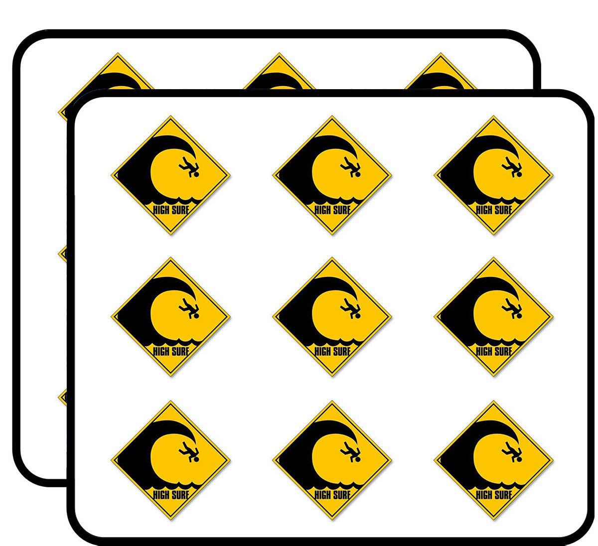 Caution Sign Shaped HIGH SURF (Surfing Beach Sun Hawaii Malibu) Sticker for Scrapbooking, Calendars, Arts, Album, Bullet Journals 2" 18 Pack
