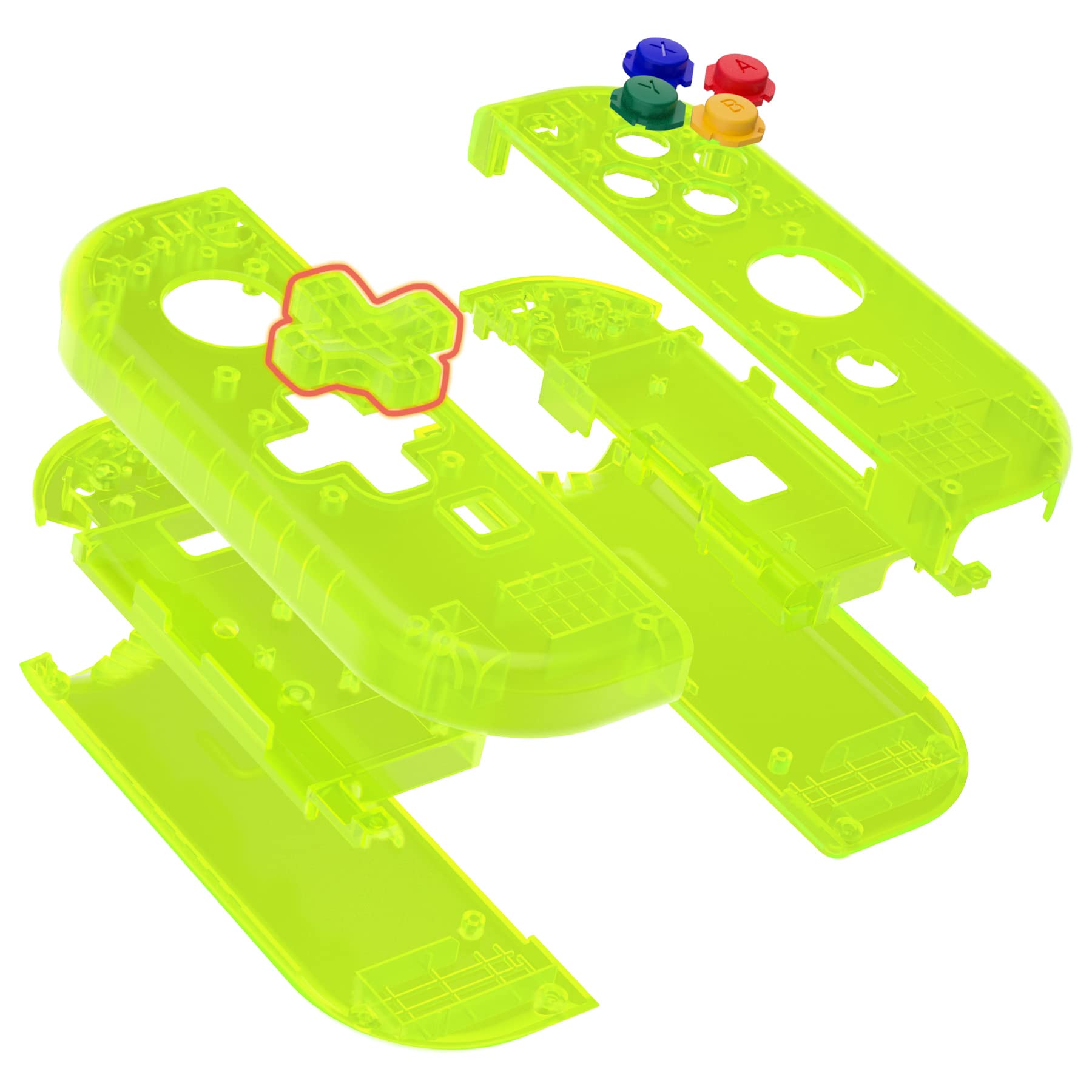 eXtremeRate Clear Lime Green Joycon Handheld Controller Housing (D-Pad Version) with Colorful Buttons, DIY Replacement Shell Case for Nintendo Switch Joy-Con β Controller NOT Included