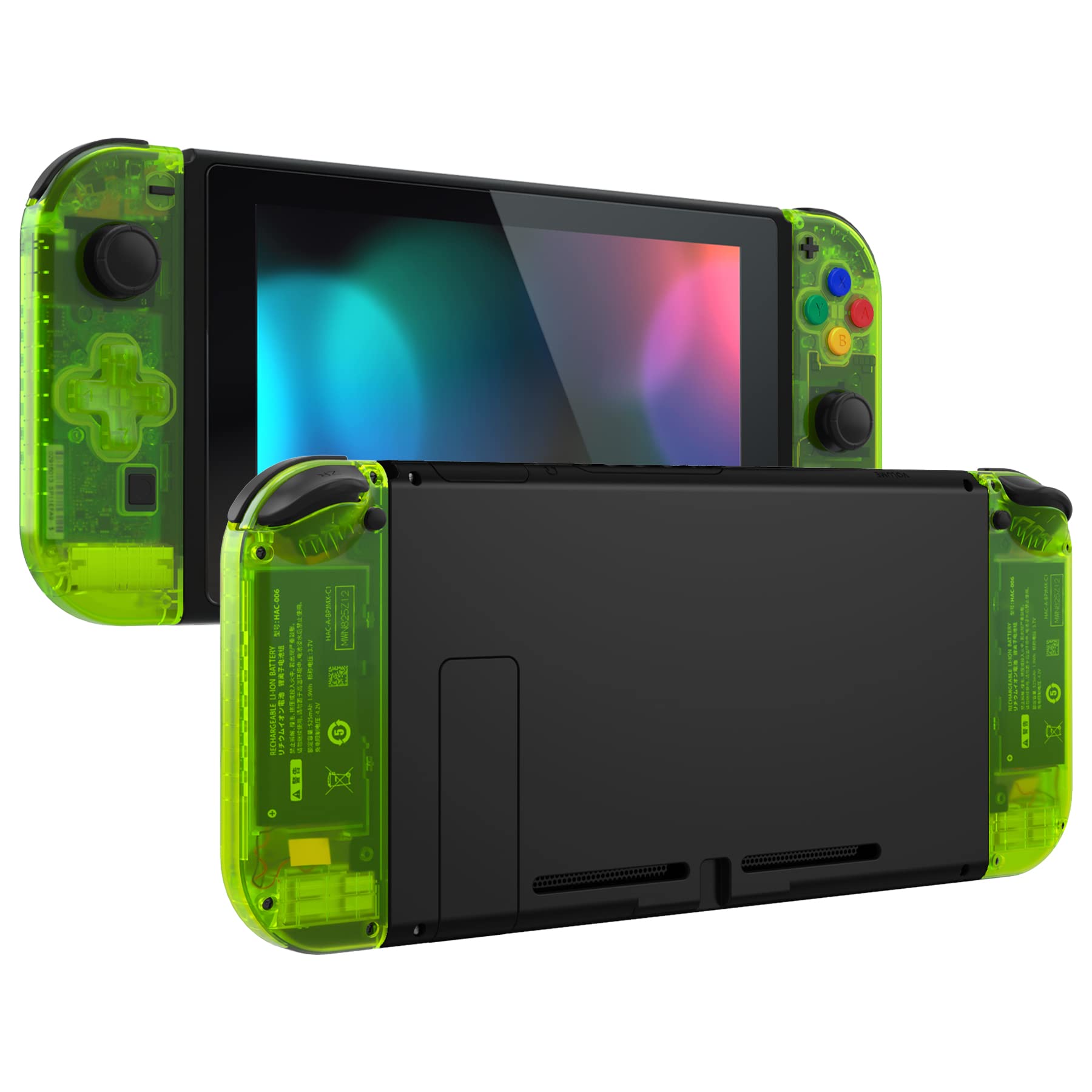 eXtremeRate Clear Lime Green Joycon Handheld Controller Housing (D-Pad Version) with Colorful Buttons, DIY Replacement Shell Case for Nintendo Switch Joy-Con β Controller NOT Included