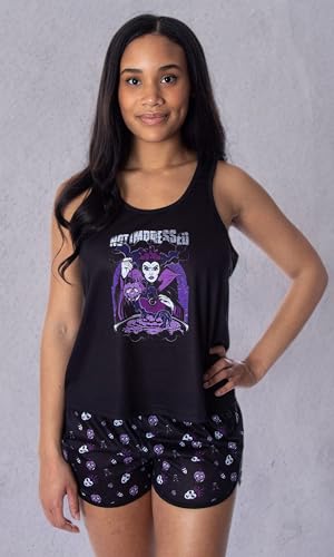 Disney Villains Women's Evil Queen Not Impressed Tank Top and Shorts Loungewear Pajama Set (2X-Large) Black