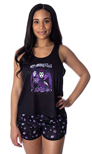 Disney Villains Women's Evil Queen Not Impressed Tank Top and Shorts Loungewear Pajama Set (2X-Large) Black