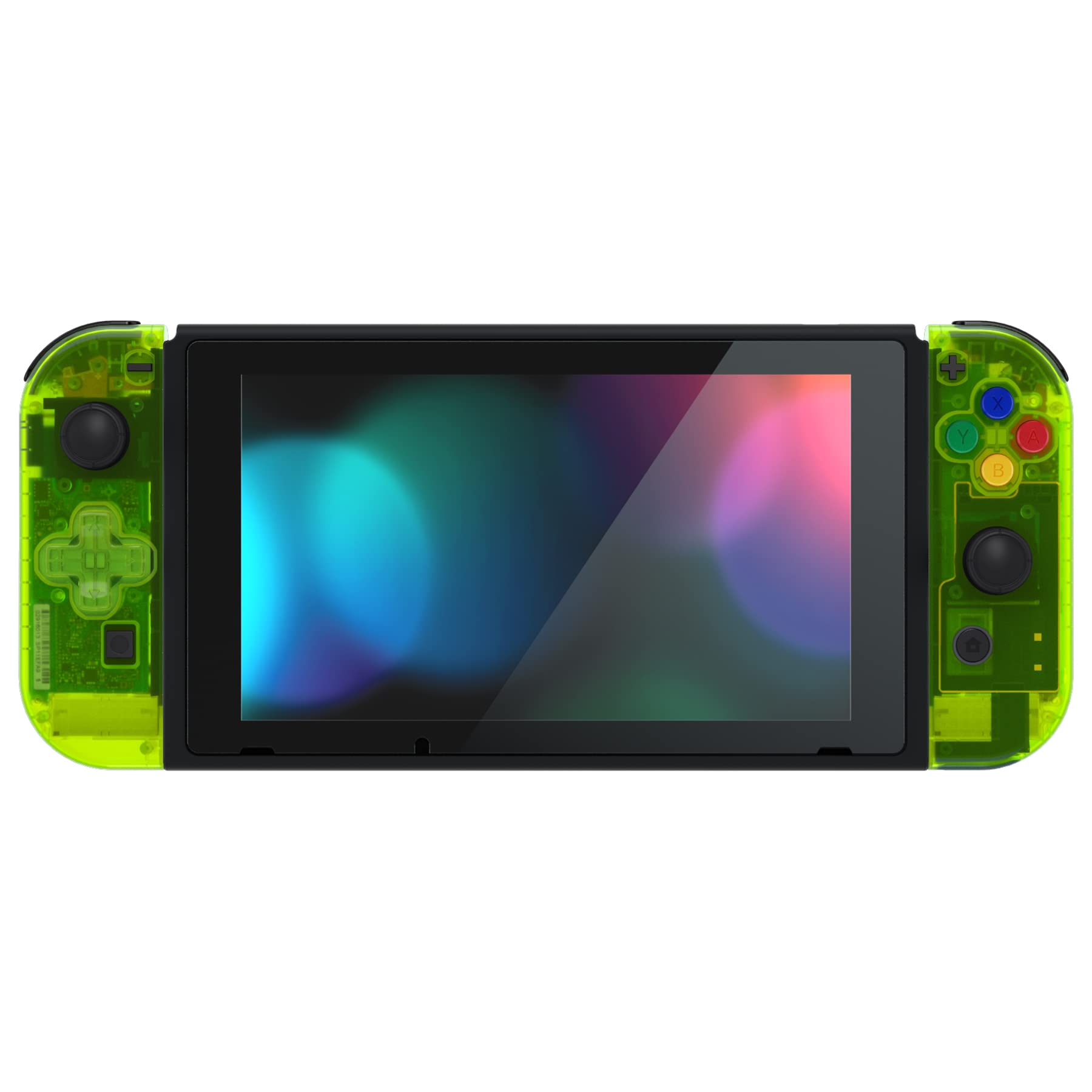 eXtremeRate Clear Lime Green Joycon Handheld Controller Housing (D-Pad Version) with Colorful Buttons, DIY Replacement Shell Case for Nintendo Switch Joy-Con β Controller NOT Included
