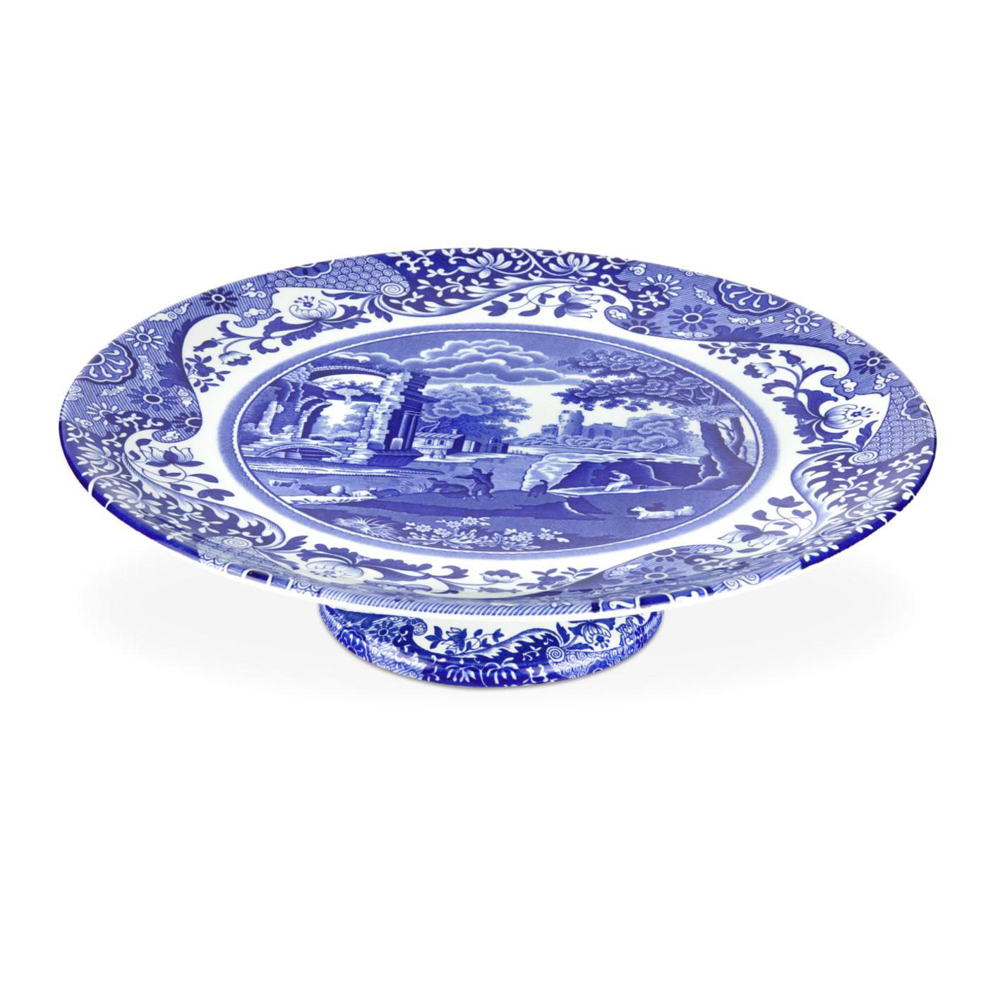 Spode Blue Italian Collection Cake Stand, 10.5-Inch, Blue, Footed Cake Plate, Cake Tray, Cupcake Stand for Parties, Dessert Serving Dish, Dishwasher Safe