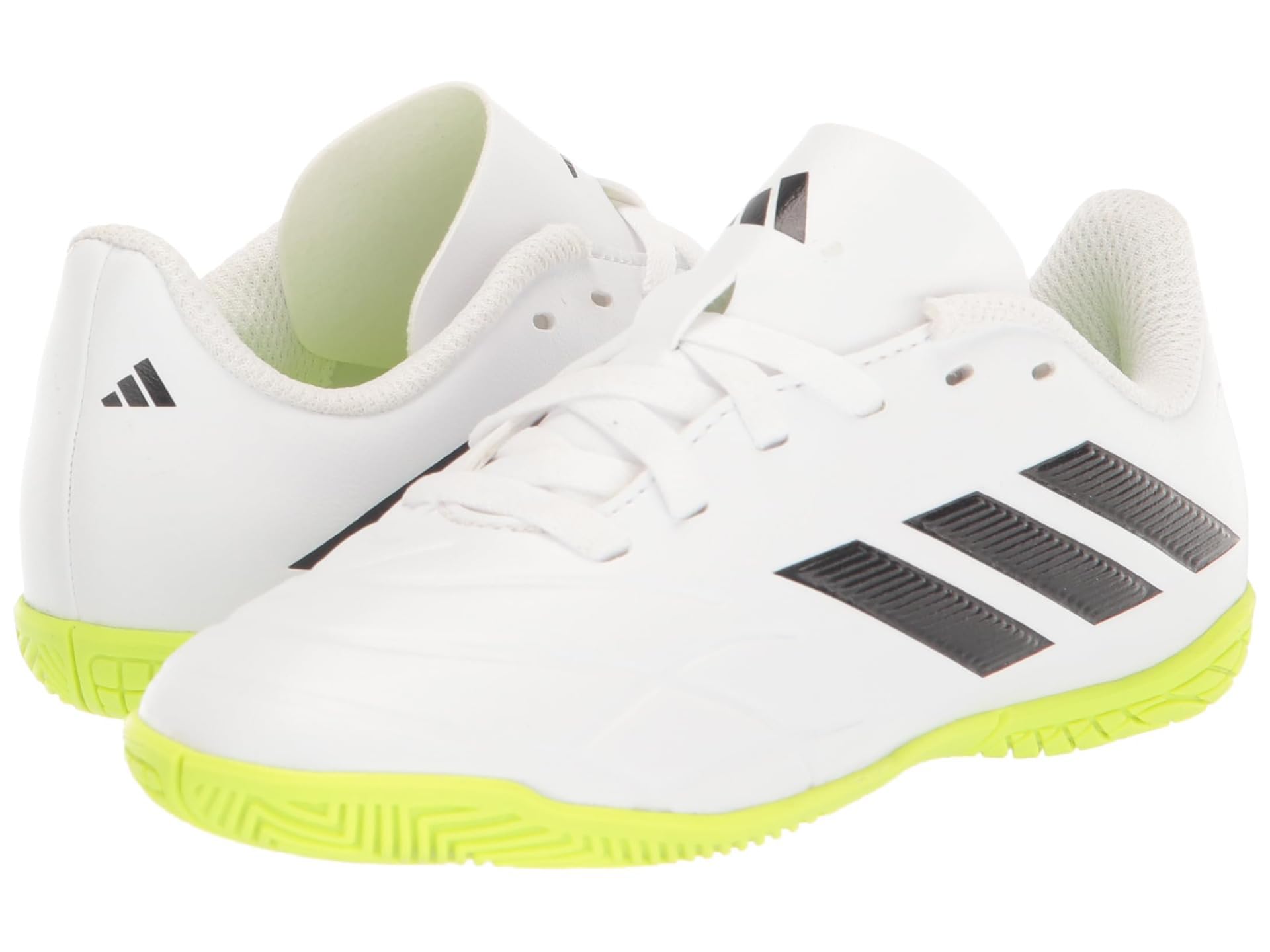 adidas Copa Pure.4 Indoor Sneaker, White/Core Black/Lucid Lemon, 2 US Unisex Little Kid