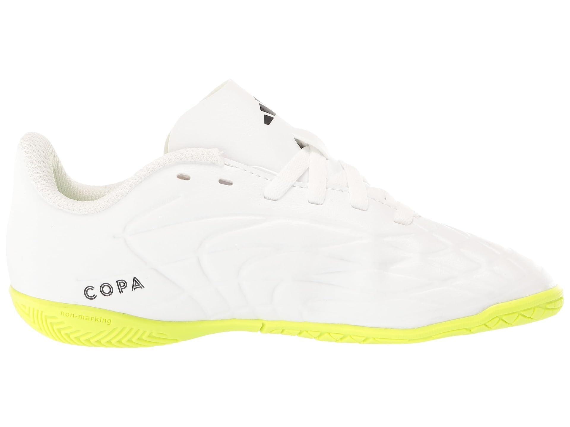 adidas Copa Pure.4 Indoor Sneaker, White/Core Black/Lucid Lemon, 2 US Unisex Little Kid