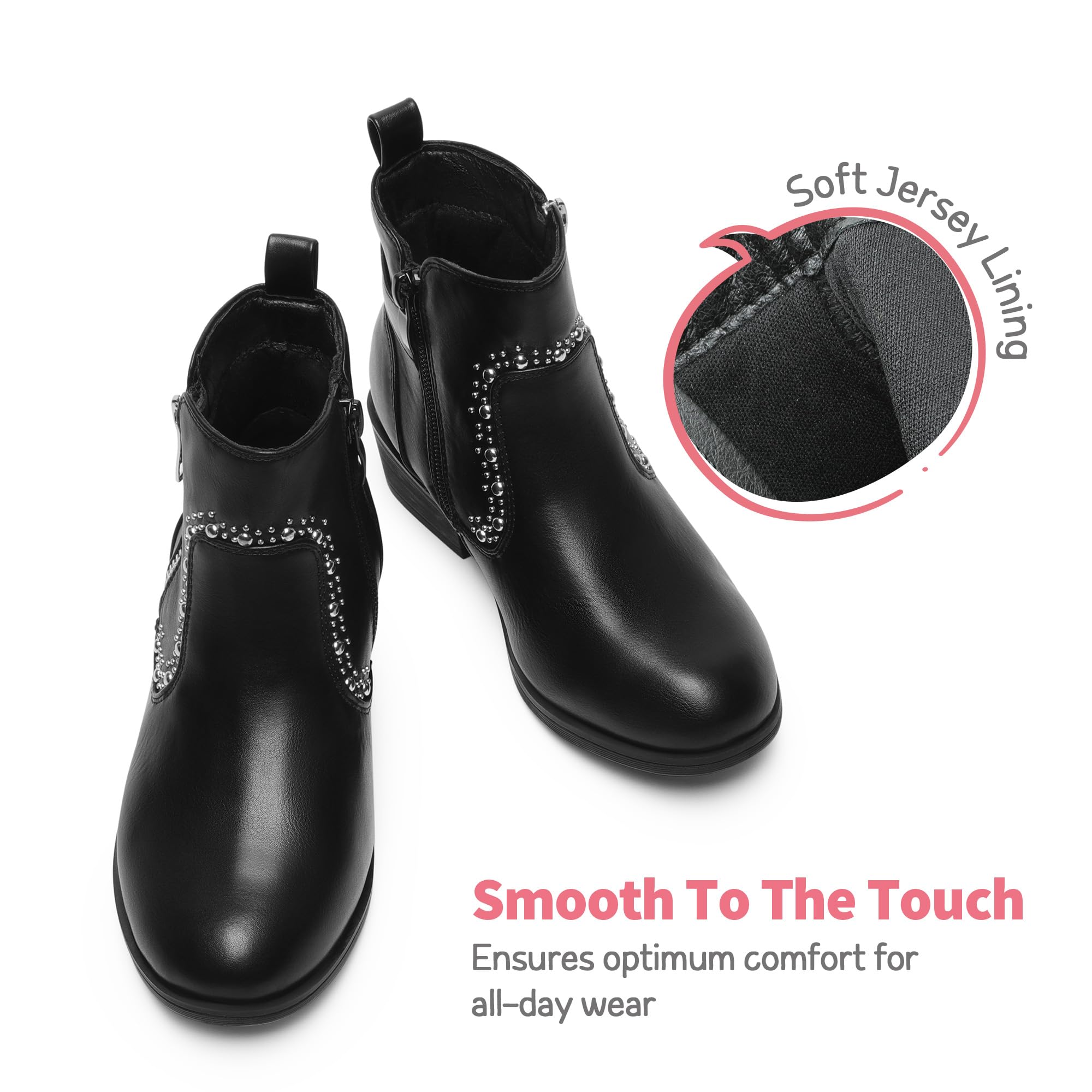 DREAM PAIRS Girls Boots Low Heel Side Zipper Ankle Booties Little Kid/Big Kid,Size 2 Little Kid,Black,SDBO2303K